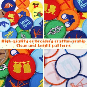 Landical 70 Pcs Round Scout Badge Iron on Embroidery Patches Sew on Patches for DIY Party Decorations