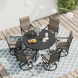 VICLLAX Patio Swivel Dining Chairs Set of 6, Outdoor furnitures Breathable Fabric with Curved Arms for Lawn Deck, Black Frame