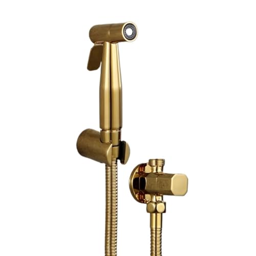 MAKEJ Toilet Bidet Sprayer Douche Kit Gold Hand Held Shower Faucet Stainless Steel Copper Valve Set(E)