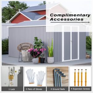 UBGO Storage Sheds 8 x 12 FT,Large Metal Garden Shed with Lockable Doors,Tool Sheds with Floor Frame,Outdoor Storage Shed for Backyard Garden Patio Lawn-Grey