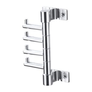 kwqkem swivel coat rack with 4 hooks wall mount wall vertical hooks towel racks for bathroom metal robe hook key holder heavy duty towel holder hanger for door entryway office (silver, 4 arms)