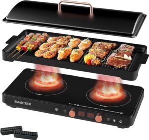 2-in-1 electric griddle & induction cooktop and 1800w induction burner with removable griddle pan non-stick,dual independent temperature control options with timer,for kitchen and outdoor bbq