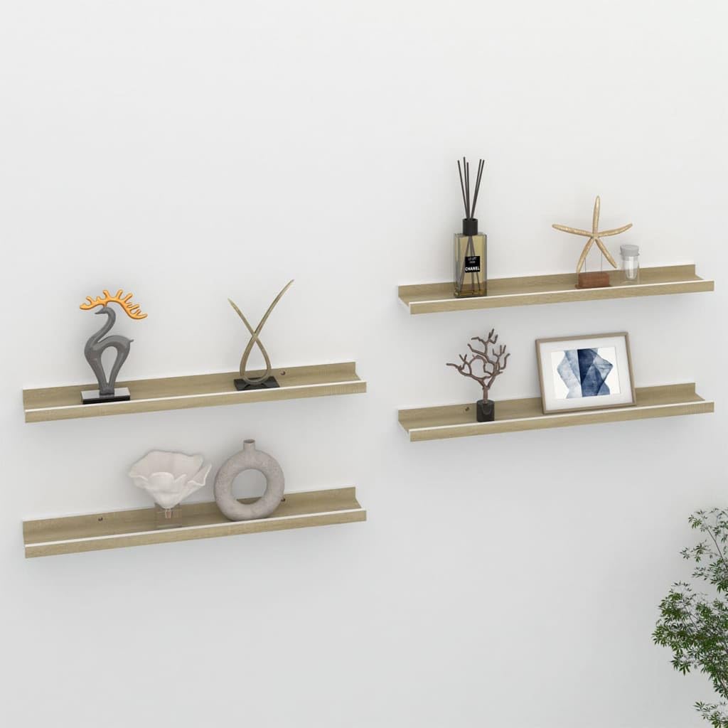 Wall Shelves 4 pcs White and Sonoma Oak,Kitchen Shelves,Display Shelf,Wall Storage Shelves,Floating Shoe Shelves,Modern Stely,for Restaurant,Bar,Home, Kitchen,Laundry,Garage,23.6"x3.5"x1.2"