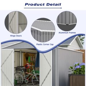 UBGO Storage Sheds 8 x 12 FT,Large Metal Garden Shed with Lockable Doors,Tool Sheds with Floor Frame,Outdoor Storage Shed for Backyard Garden Patio Lawn-Grey