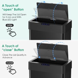 Arlopu Automatic Trash Can,Sensor Motion Stainless Steel Garbage Bin, Touchless Smart Waste Bin, W/Stay-Open, Soft Close Lid, Display Light for Kithchen, Living Room, Office (Black, 21.1gal)