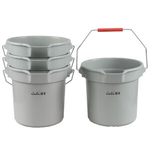 Nihenok 4 Pack Plastic 3.5 Gallon Round Utility Pail with Handle, Commercial Buckets, Gray