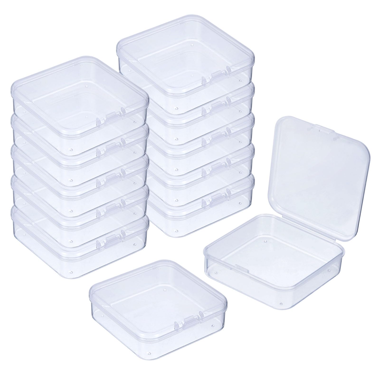 uxcell 12Pcs Clear Small Plastic Beads Storage Containers with Lids, Square Anti-Oxidation Jewelry Storage Boxes for Small Items Craft, Beads, Ear Studs, Necklaces(3×2.95×1.02In)