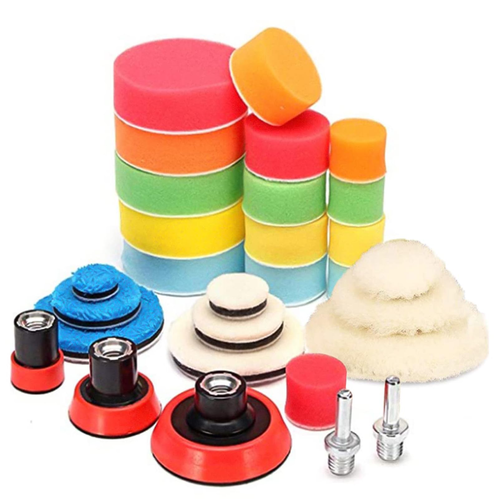 Car Polishing Pads for Drill, 29PCS Buffer Drill Attachment with 2 Adapters, Wool Buffing Pads Kit, Foam Buffer Polisher, for Sanding, Polishing, Waxing