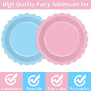 gisgfim 200PCS Gender Reveal Party Supplies Blue and Pink Gender Reveal Plates and Napkins Set Boys Girls Baby Shower Party Tableware Dinnerware for Baby Shower Birthday Table Party Decor 50 Guests