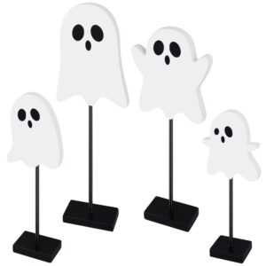 halloween standing table decor ghost wooden signs halloween tiered tray decorations ghost table centerpiece tall block sign for halloween party home room decor, 4 pcs