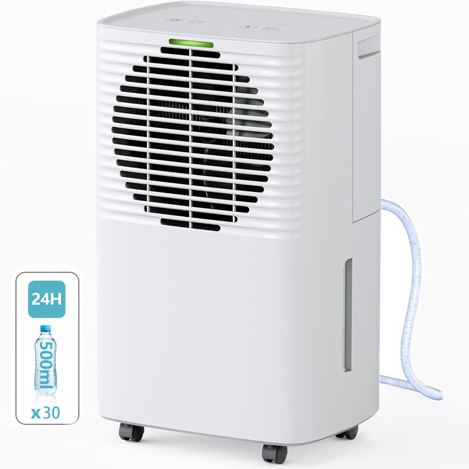 30-Pints Dehumidifier for Basements - 1500 Sq. Ft. Dehumidifier with Auto or Manual Drainage - Compact Dehumidifier with Intelligent Humidity Control | Auto Defrost | Dry Clothes