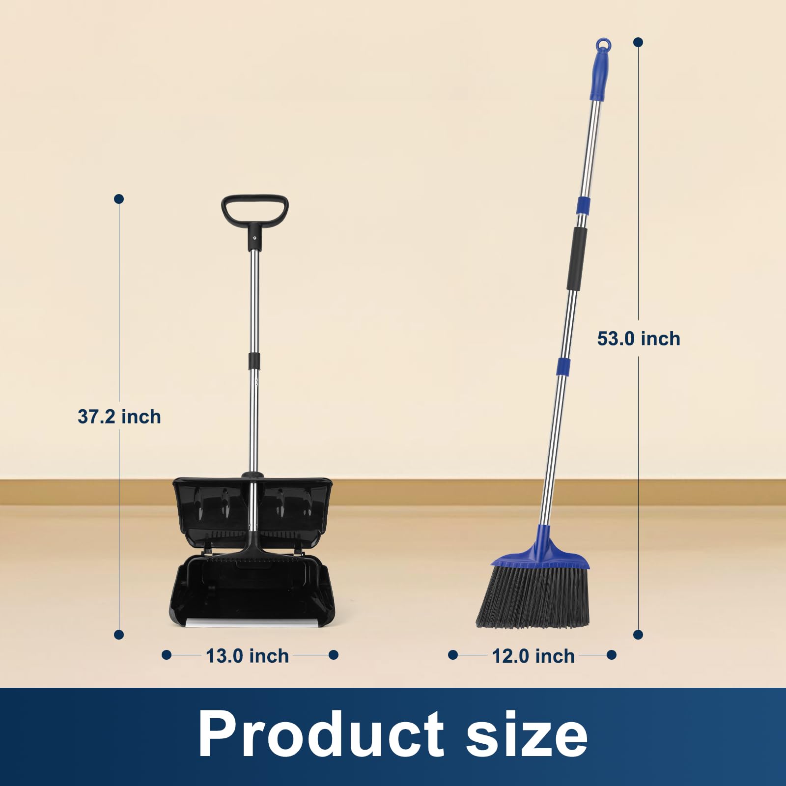 Kefanta Outdoor Heavy Duty 2 Brooms and Dustpan Set with Aluminum Flat Lip for Courtyard Garage Restaurant Lobby Patio Mall Market Office Shop Home Kitchen Office Floor