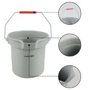 Nihenok 4 Pack Plastic 3.5 Gallon Round Utility Pail with Handle, Commercial Buckets, Gray