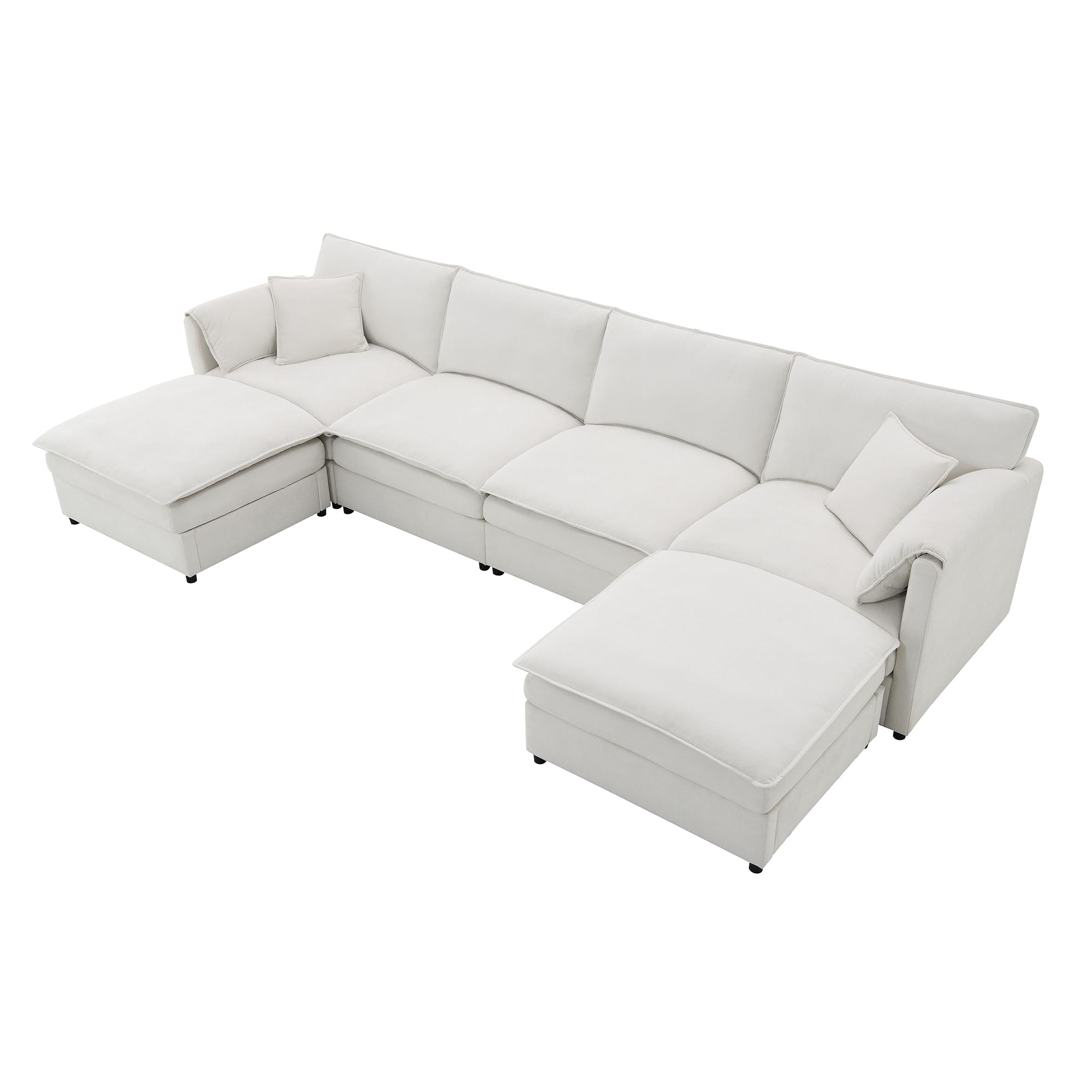 ONEMMLION 134" Cloud Couch Sectional Sofa with Ottomans, Modular Sectional Couch with Double Cushions, Modern 6 Seat Comfy Oversized Chenille U Shaped Couch for Living Room, Cream White