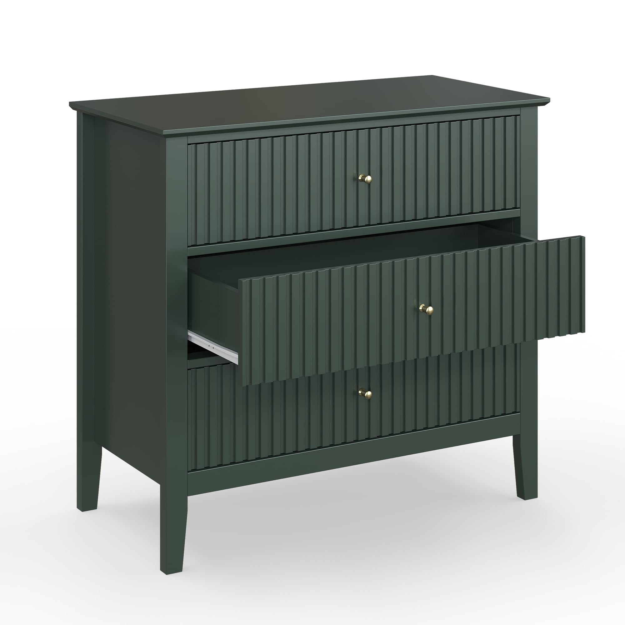 May in Color Green 3 Drawer Dresser, Painted 30 Inch Tall Wood Nightstand with Storage, Wide Modern Chest of Drawers with Ball Bearing Slide for Bedroom Hallway Living Room Entryway Office