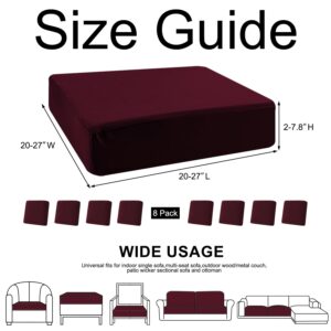 Aibiley 8Pcs Stretch Outdoor Cushions Cover for Patio Furniture,Patio Cushion Covers Replacement for Chair Couch,Soft Elastic Washable Sofa Seat Slipcover Indoor,with Fixed Ties-Burgundy