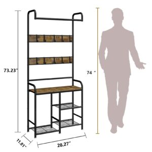 SUOERNUO Coat Rack Hall Tree with Shoe Storage Bench for 3-in-1 Entryway Hall Tree with 8 Removable Hooks, 28.27 x 12.2 x 72.83 Inches (28.27 Inch)