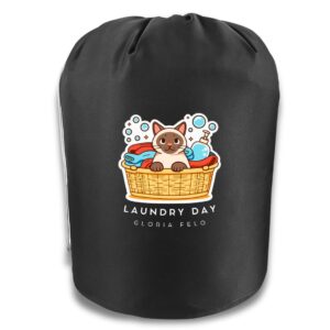 "extra large heavy duty laundry bag for travel, locking drawstring closure, large bags will fit a laundry basket or hamper and strong enough to carry up to three loads of clothes 1 bags"cat "