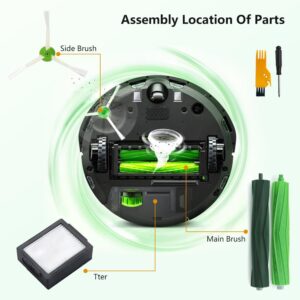 Replacement Parts for iRobot Roomba E/i/j Series, E5 E6 E7 i2 i4+ i8+/Plus, Rubber Brushes + HEPA Filters + Edge-Sweeping Brushes