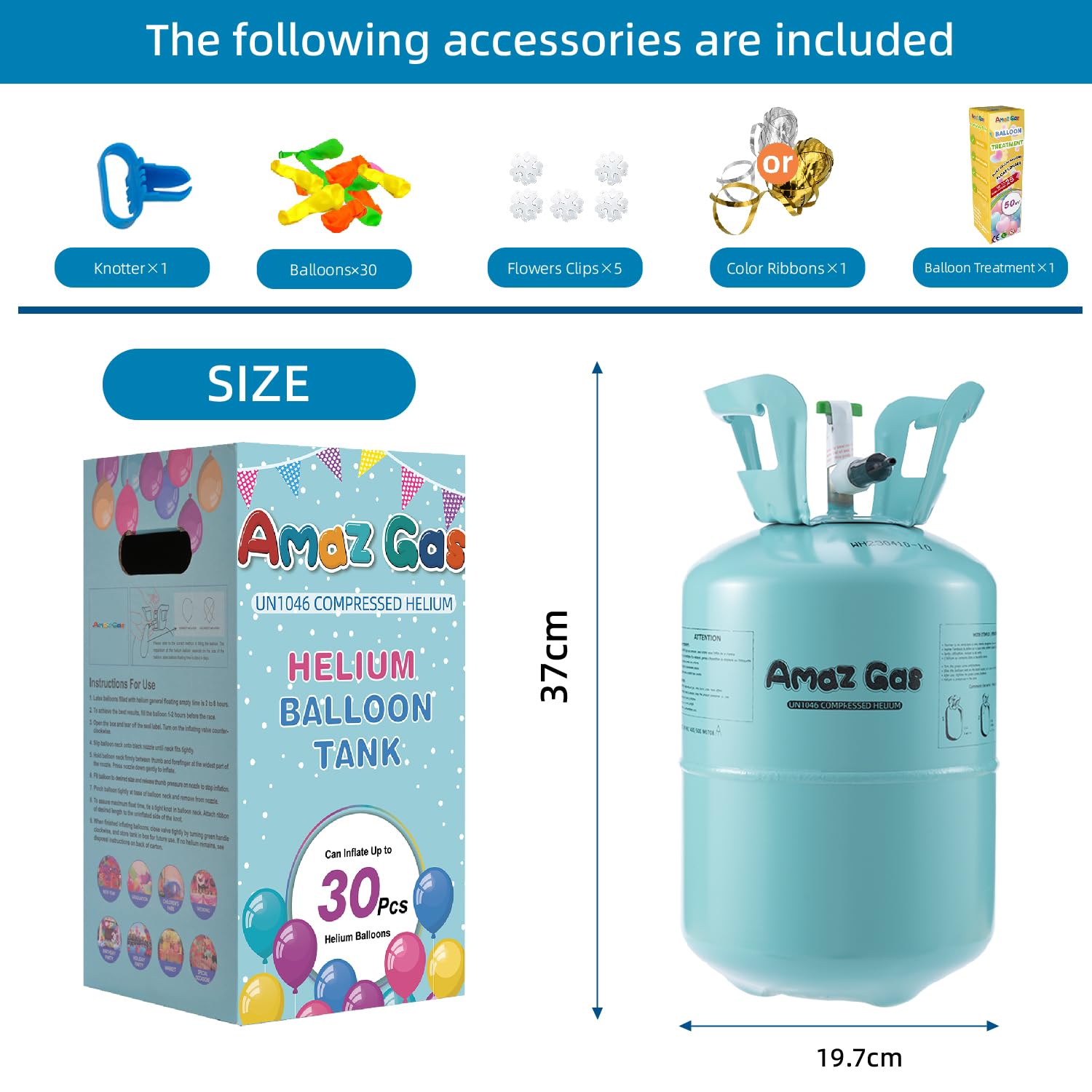 Amaz Gas Disposable Helium Gas Tank 7L - Party Decorations for Birthday, Thanksgiving, Anniversary, Christmas, New Year, Graduation, Weddings, and More - Blue(1 Box)