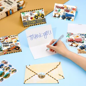 WERNNSAI Construction Thank You Cards - 24 PCS Construction Party Supplies Dump Truck Greeting Cards with Envelopes Stickers Appreciation Thank You Notes for Boys Kids Birthday Party Baby Shower