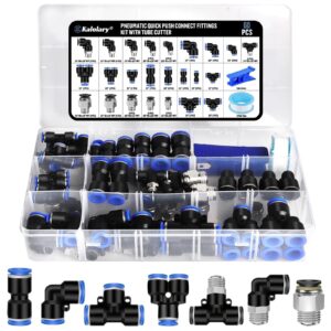 60pcs dot air line fitting kit kalolary quick connect hose fitting for pneumatic pipe 1/2 3/8 1/4 1/8" push to connect fittings with npt threads air hose fitting air tool accessories for workshop car