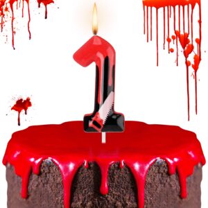 photect bleeding number candle halloween birthday candle have a killer birthday cake topper for gothic birthday decoration horror themed halloween party (number 1)