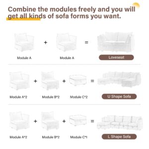 JMYMRY Modular Sectional Sofa, Convertible Sofa Couch with Storage, Flexible Modular Combinations Fabric Couch for Living Room (Beige, Ottoman Module)