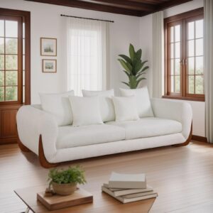 gebadol 86" modern living room furniture, white sherpa couch, 3 seater lambswool sofa for living room/apartment/office