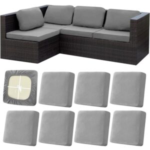 aibiley 8pcs stretch outdoor cushions cover for patio furniture,patio cushion covers replacement for chair couch,soft elastic washable sofa seat slipcover indoor,with fixed ties-light gray