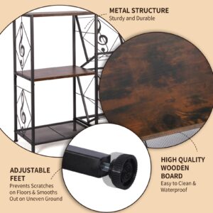 Record Player Stand, Record Player Table with Vinyl Record Storage, Turntable Stand with 2-Tier Vinyl Display Shelf & Metal Frame, Vinyl Record Holder for Living Room, Rustic Brown