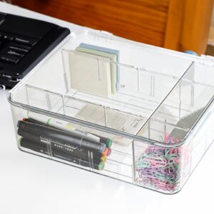 ZEXALOR Plastic Clear Storage Containers, Set of 2, Sock Organizer Divided Boxes with Lids, Underwear Drawer Organizer, Tie Organizer, Dresser Organizer (11.8×9.4×3.9")