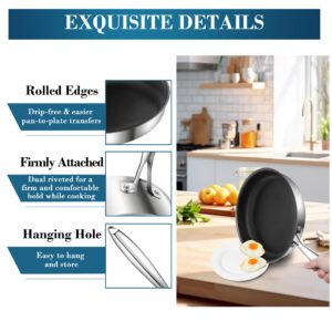 Homikit Nonstick Frying Pan 12 Inch, Large Non Stick Stainless Steel Skillet, Kitchen PFOA Free Cookware Healthy Induction Cooking Fry Pan, Deep Omelette Egg Pan with Handle, Non-stick & Oven Safe