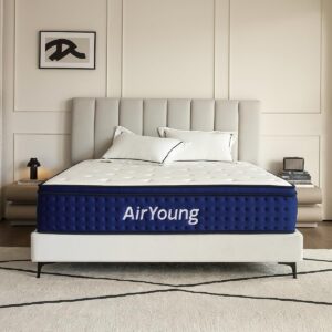 airyoung king mattress 14 inch, memory foam pocket coil hybrid mattress king, zero pressure back pain relieve lumbar support, with certipur-us certified, plush feel, 120-night trial