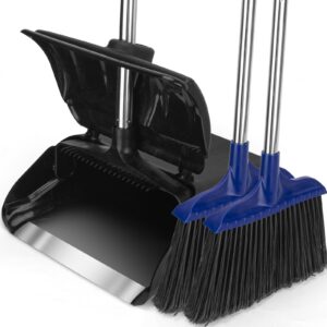 kefanta outdoor heavy duty 2 brooms and dustpan set with aluminum flat lip for courtyard garage restaurant lobby patio mall market office shop home kitchen office floor