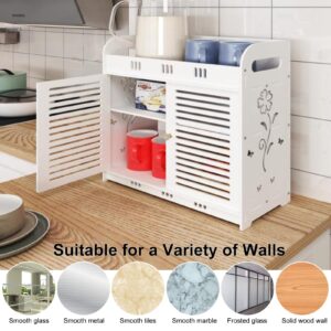 Bathroom Shelve Cabinet Wall Mounted, Small Bathroom Medicine Cabinet Bathroom Organizers and Storage with Vent Doors Self-Adhesive Multi-Grid Tiers Hollow Flower Pattern (white)