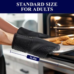 Kitsure Silicone Oven Mitts, Set of 2, Heat Resistant, Oven Gloves with Soft Lining, Non-Slip Kitchen Essentials, Kitchen Gadgets, Apartment Essentials, Great Gift for Cooking, Baking, Black