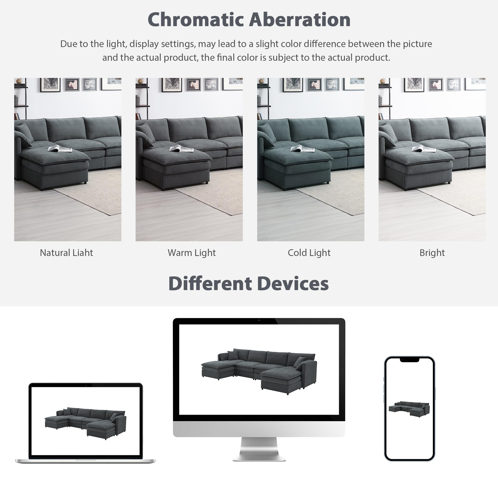 ONEMMLION 134" Cloud Couch Sectional Sofa with Ottomans, Modular Sectional Couch with Double Cushions, Modern 6 Seat Comfy Oversized Chenille U Shaped Couch for Living Room, Grey