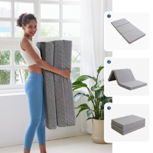 AMICLIBER 3 Inch Tri-Fold Mattress, Small Single Memory Foam Foldable Mattress, Tri Folding Mattress with Washable Cover, 75"x 25"x 3"