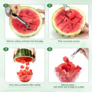 2-in-1 Stainless Steel Watermelon Slicer,Watermelon Fork Slicer Cutter,Portable Dual Head Cube Watermelon Slicer Knife,Fruit Forks Slicer Tool for Family Parties Camping Kitchen Gadget (2PCS)