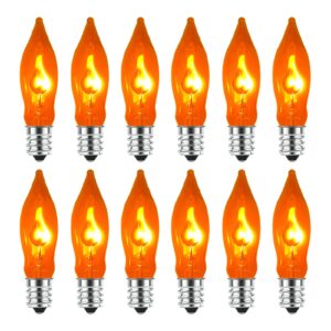 flickering flame light bulbs, 12 pack c7 orange flickering light bulbs edison light bulb, 1 watt night light bulbs e12 candelabra base light bulbs for chandelier candle lamp christmas halloween decor