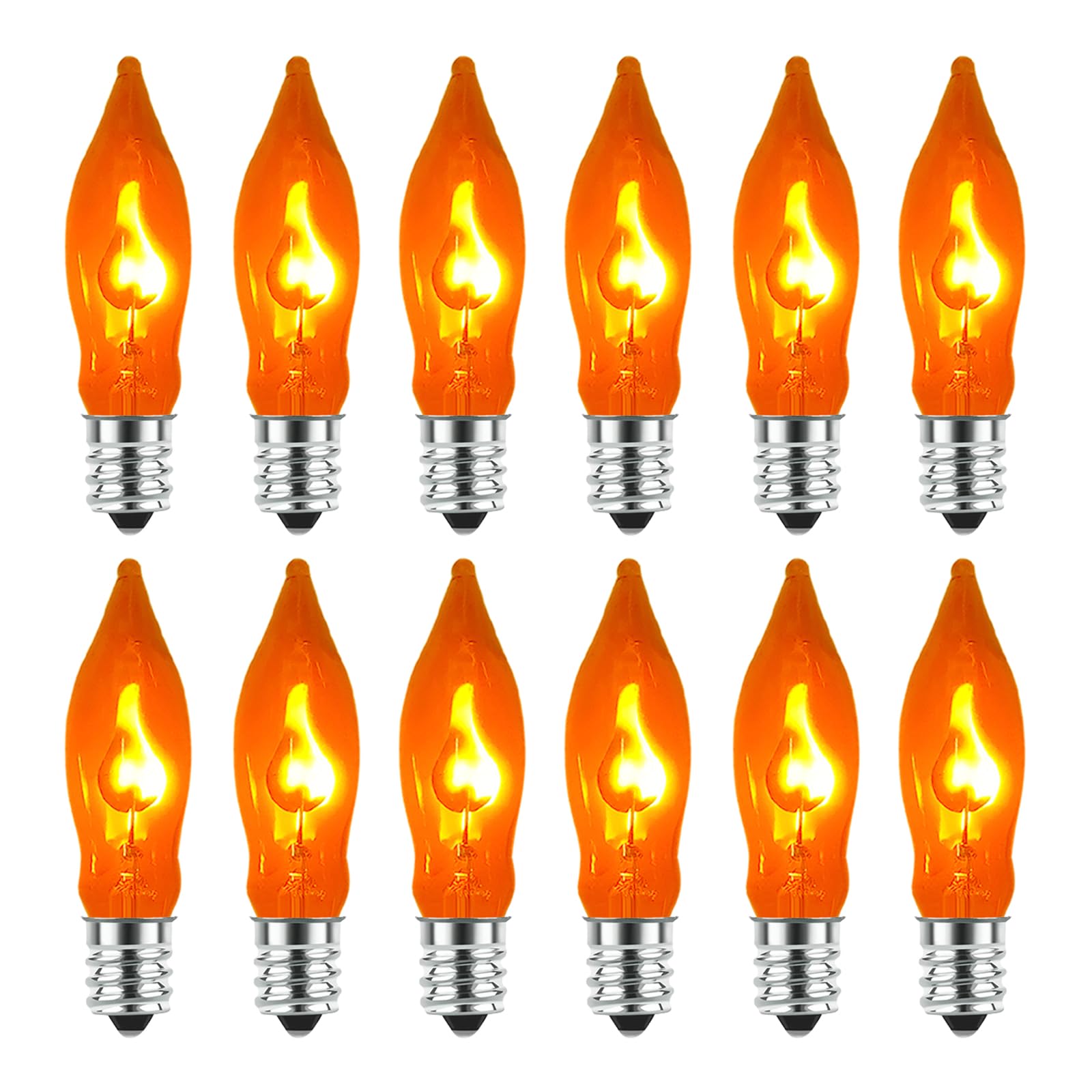 Flickering Flame Light Bulbs, 12 Pack C7 Orange Flickering Light Bulbs Edison Light Bulb, 1 Watt Night Light Bulbs E12 Candelabra Base Light Bulbs for Chandelier Candle Lamp Christmas Halloween Decor