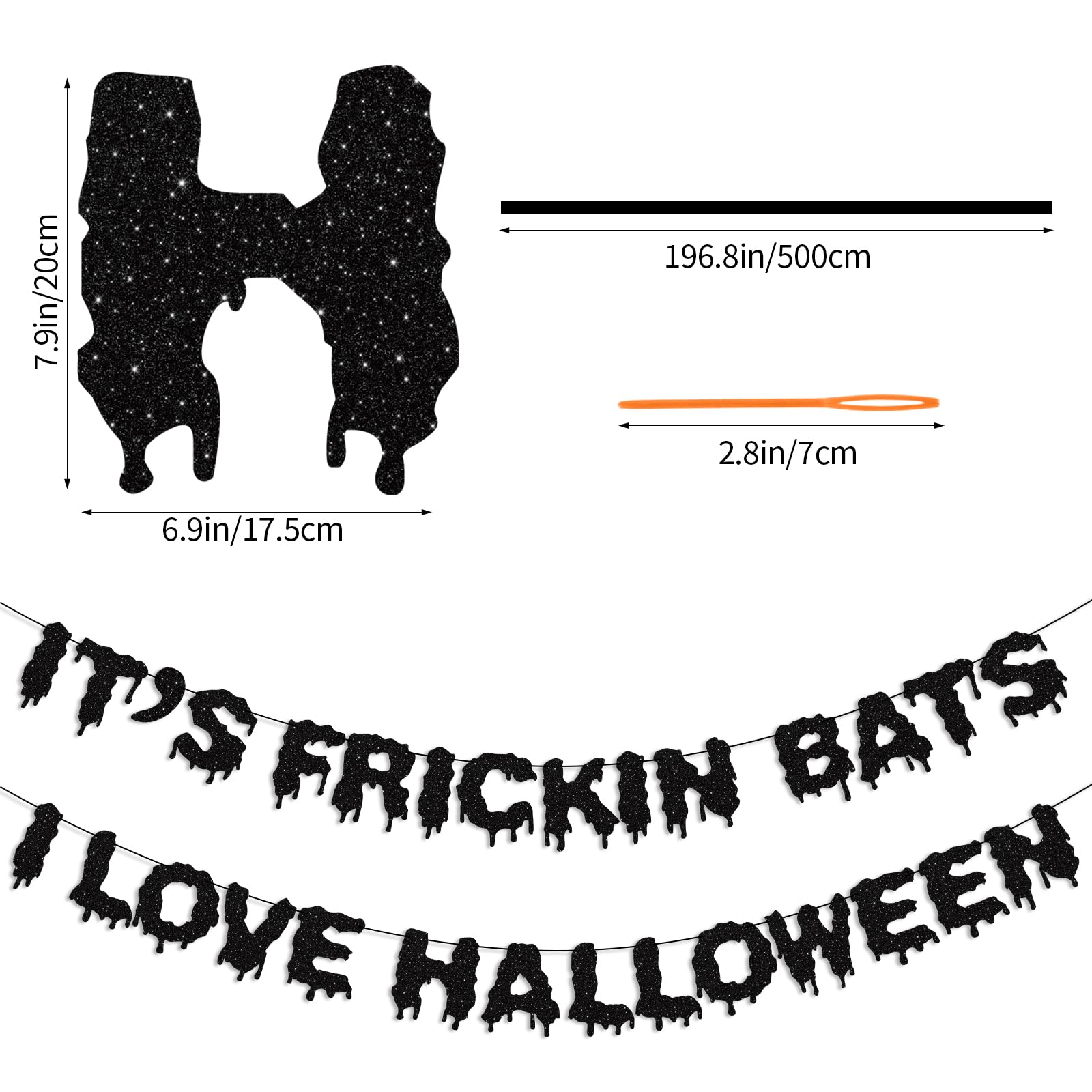 Black Glitter It's Frickin Bats I Love Halloween Banner, Halloween Garland Banner for Halloween Theme Party Decorations, Halloween Party Supplies, Home Mantel Wall Window Decor, Haunted House Decor