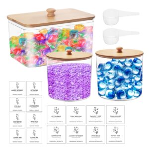 3 pack laundry powder container & dryer sheet holder, large acrylic laundry room organization and storage jars with lids, labels and scoops, laundry organizer for pods, soap, detergent, scent booster