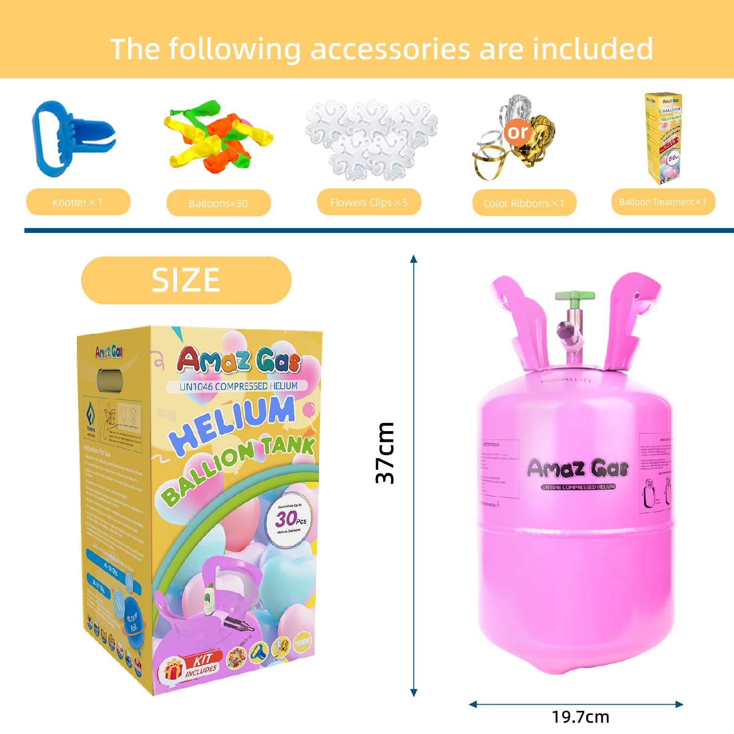 Amaz Gas Helium Tank 7L, Party Supplies, with 50ml Balloon Treatment Liquid, Ideal for Birthday, Christmas, Thanksgiving, Anniversary, New Year, Weddings - Pink(1 Box)