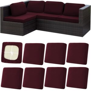 aibiley 8pcs stretch outdoor cushions cover for patio furniture,patio cushion covers replacement for chair couch,soft elastic washable sofa seat slipcover indoor,with fixed ties-burgundy