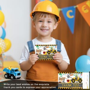 WERNNSAI Construction Thank You Cards - 24 PCS Construction Party Supplies Dump Truck Greeting Cards with Envelopes Stickers Appreciation Thank You Notes for Boys Kids Birthday Party Baby Shower