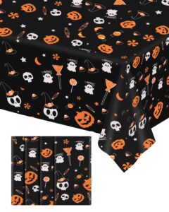 colemoly halloween table cloth 5 pack 54in x108in plastic table cover, bat & pumpkin rectangle disposable tablecloth, black table cloths for parties decoration