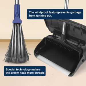 Kefanta Outdoor Heavy Duty 2 Brooms and Dustpan Set with Aluminum Flat Lip for Courtyard Garage Restaurant Lobby Patio Mall Market Office Shop Home Kitchen Office Floor