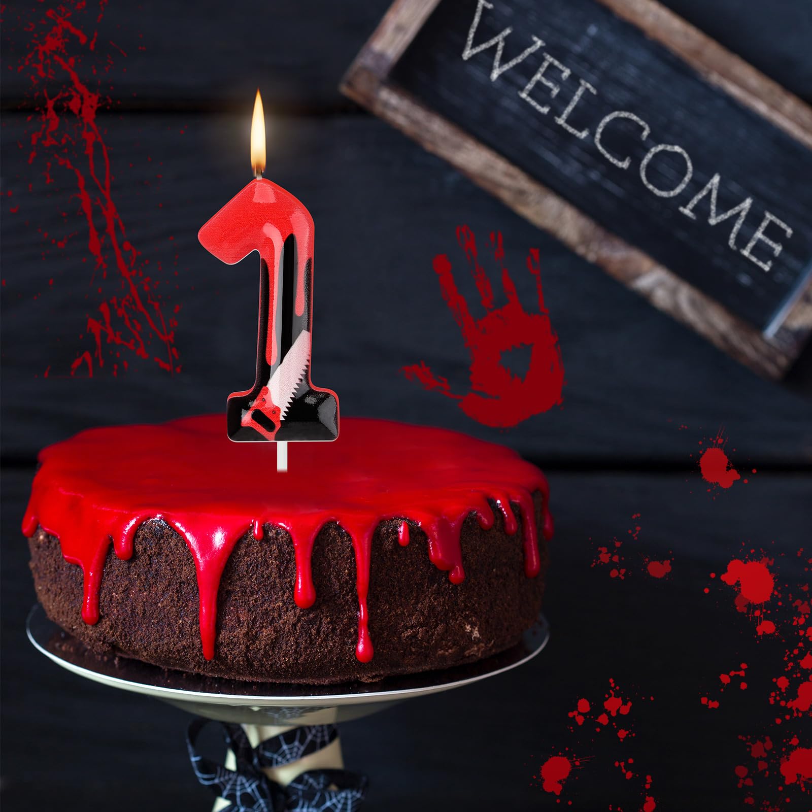 Photect Bleeding Number Candle Halloween Birthday Candle Have a Killer Birthday Cake Topper for Gothic Birthday Decoration Horror Themed Halloween Party (Number 1)